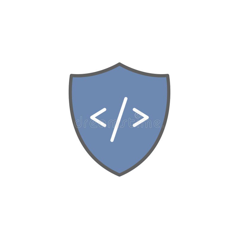 Shield Icon Illustration with Coding. Programming Editor Safety Stock ...