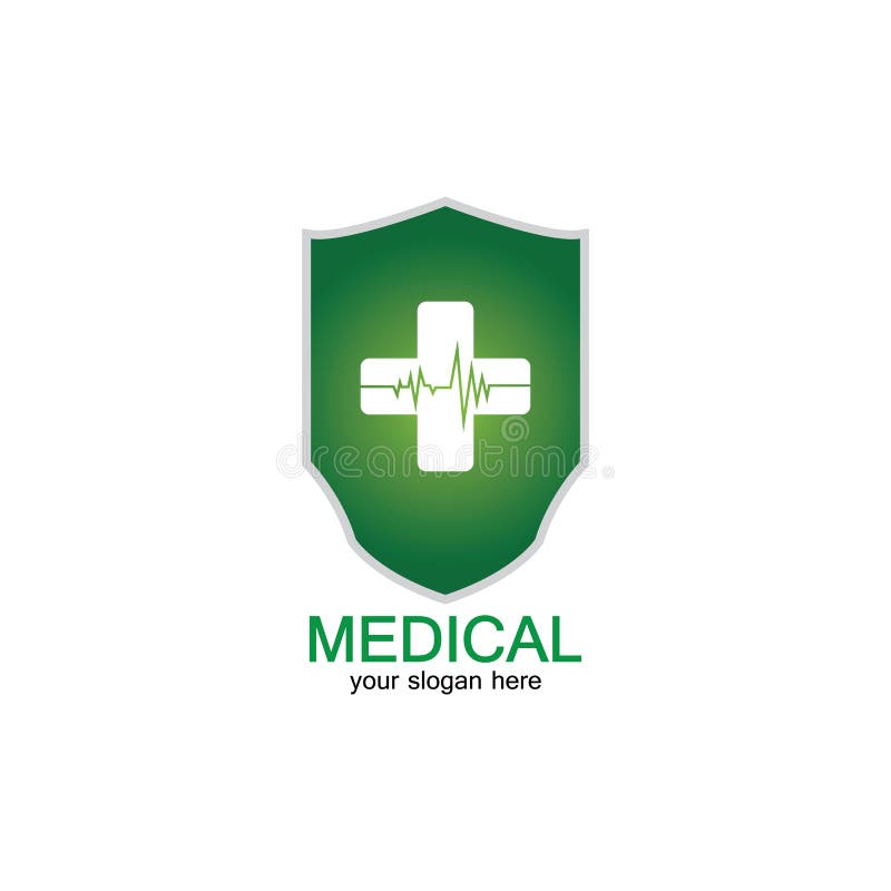 Shield Icon with Medical Pharmacy Isolated on White Background Stock ...