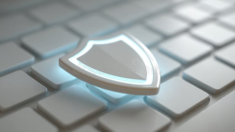 Shield Icon Representing Cybersecurity on a White Keyboard Surface ...