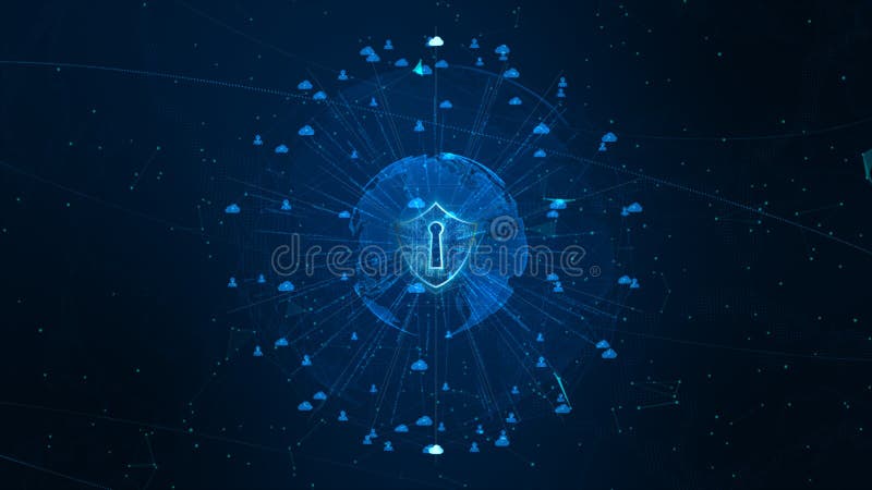 Shield Icon on Secure Global Network , Cyber Security and Protection of ...