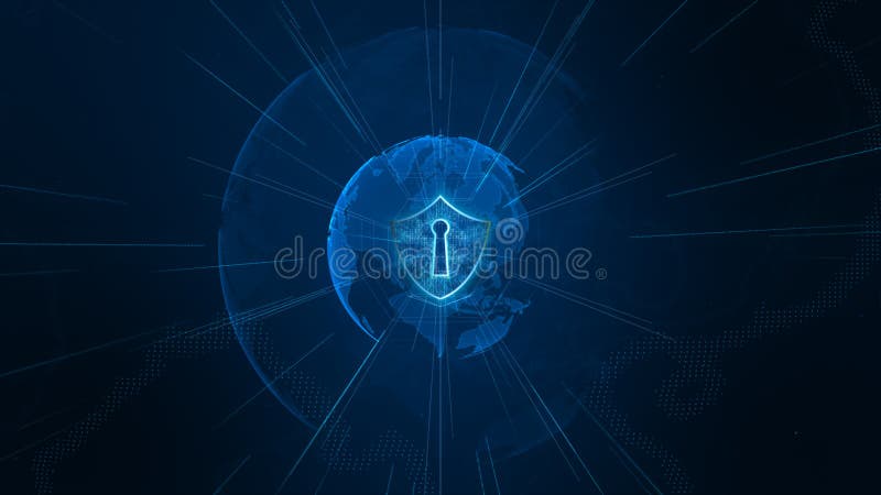 Shield Icon on Secure Global Network , Cyber Security and Protection of ...