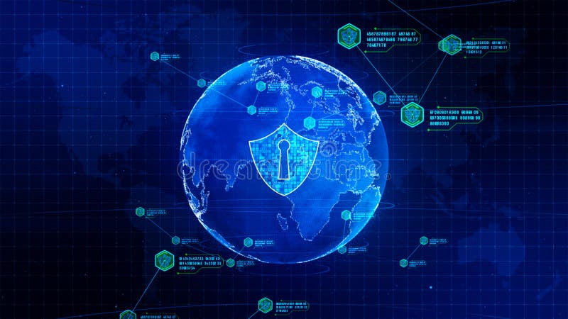 Shield Icon on Secure Global Network, Technology Network and Cyber ...