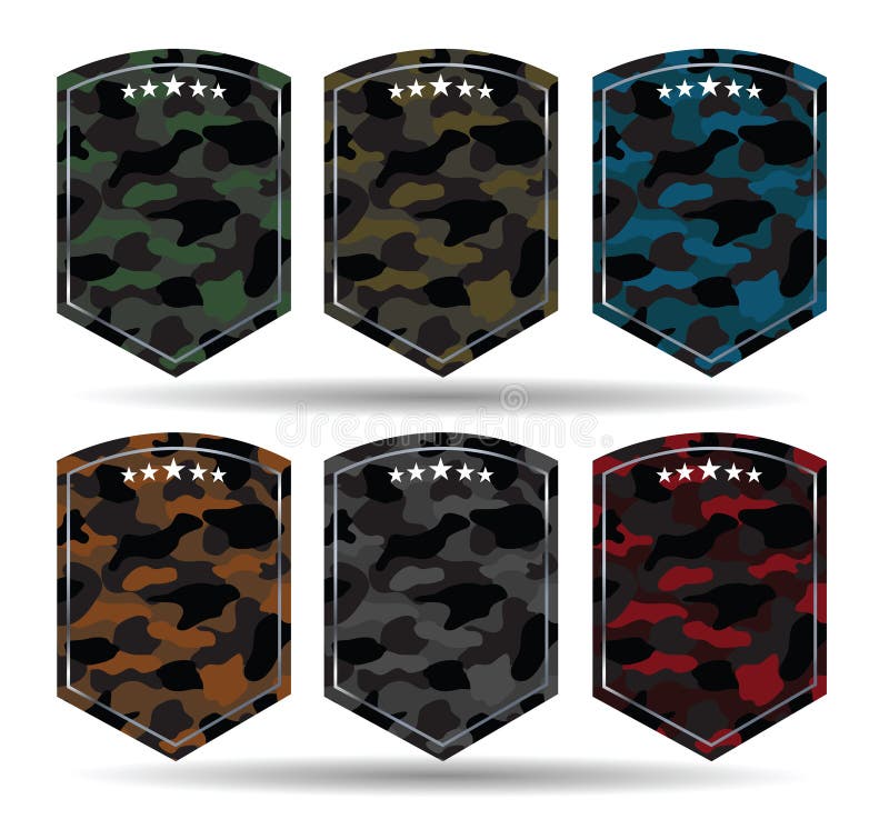 Shield Icon Set with Camouflage Army Fabric Texture Stock Vector ...