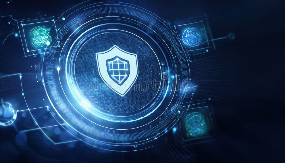 Shield Icon Surrounded by a Circle of Symbols Representing Digital ...