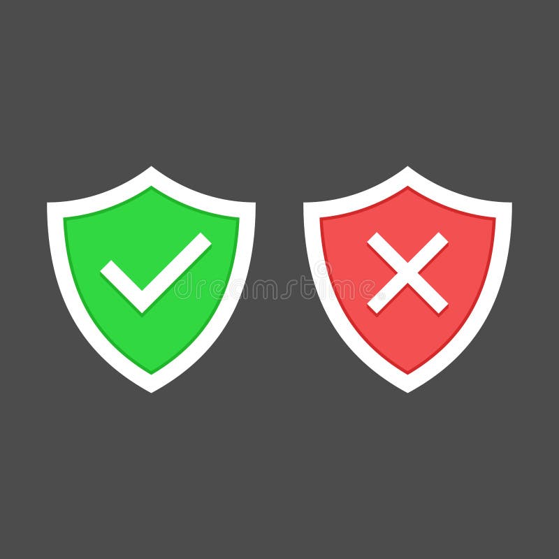 Shield Icon with Tick and X Mark. Stock Vector - Illustration of safe ... Shield Icon with Tick and X Mark. Stock Vector - Illustration of safe ...