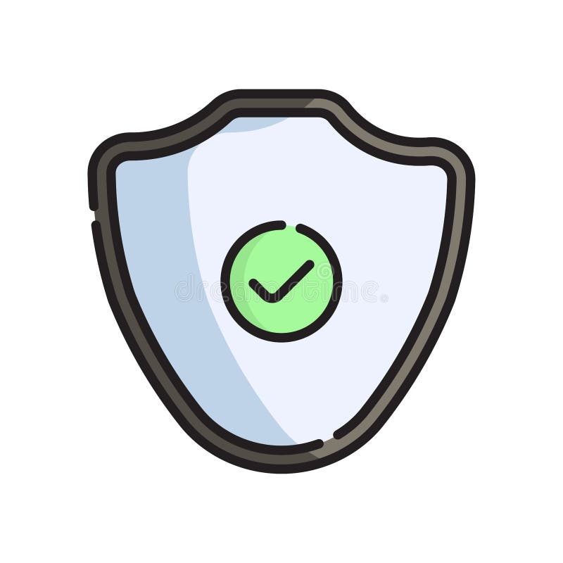 Shield Icon Vector Illustration. Flat Outline Cartoon. Cyber Securit ...