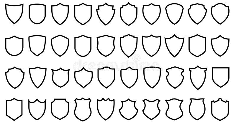 Shield Icons Set. Black Linear Shields of Different Shapes in Flat ...