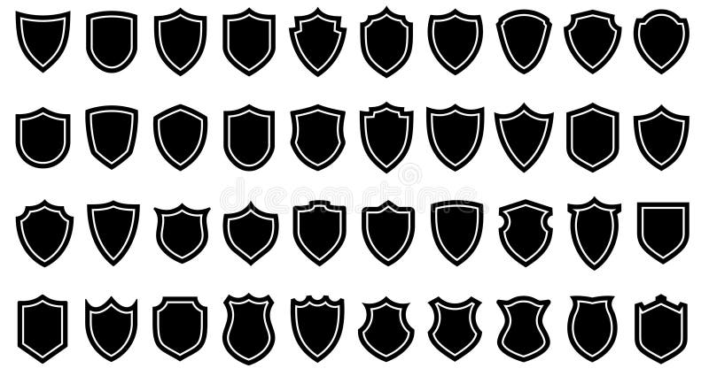Shield Icons Set Black Shields Of Different Shapes In Flat Graphic