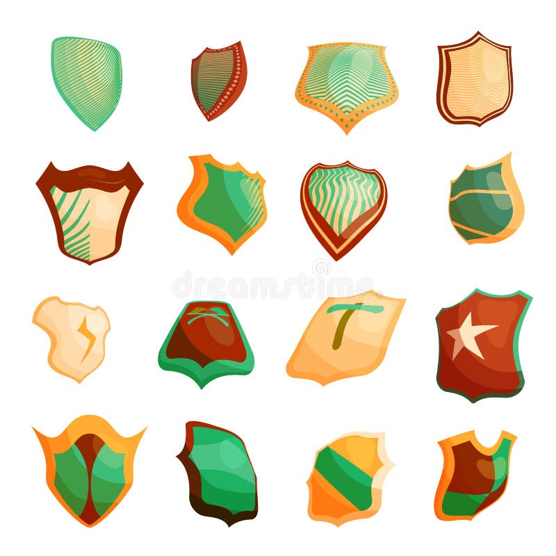 Shield Icons Set in Cartoon Style Stock Vector - Illustration of ...