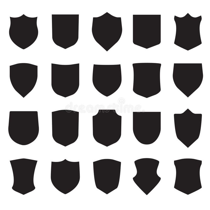 Shield Icons Set Different Black Shield Shapes On White Background
