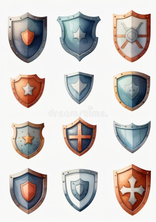 Shield Icons Set. Generative AI Stock Photo - Image of drawing, symbol ...