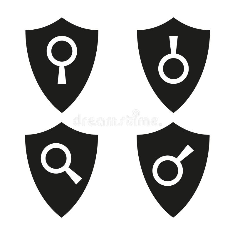Shield Key Icon. Security Lock Symbol. Black Shield Shapes. Vector ...