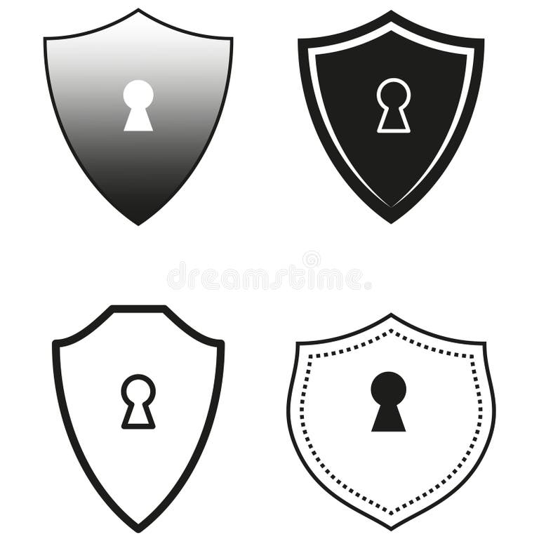 Shield Key Icons. Black and White Emblems. Vector Security Shapes ...