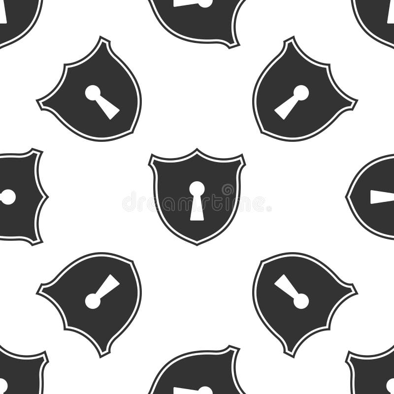 Shield with Keyhole Icon Seamless Pattern on White Background ...