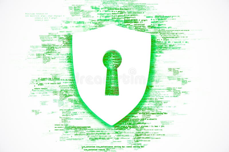 Shield with Keyhole Surrounded by Green Code on White Background. 3D ...