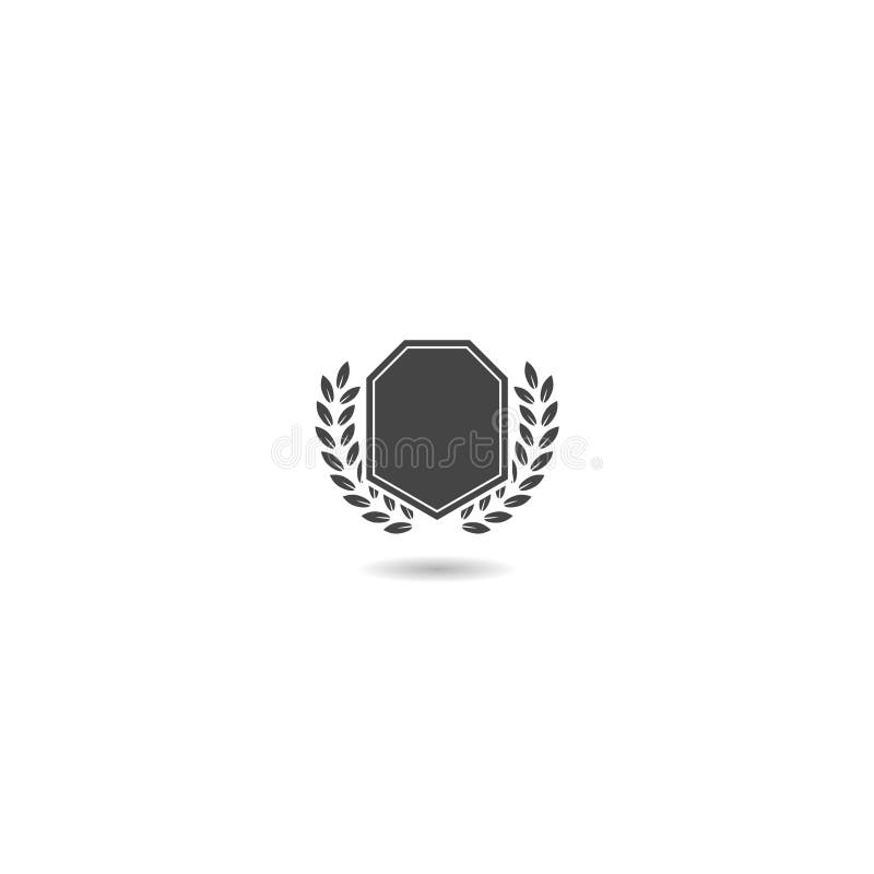 Shield with Laurel Wreath Icon with Shadow Stock Illustration ...