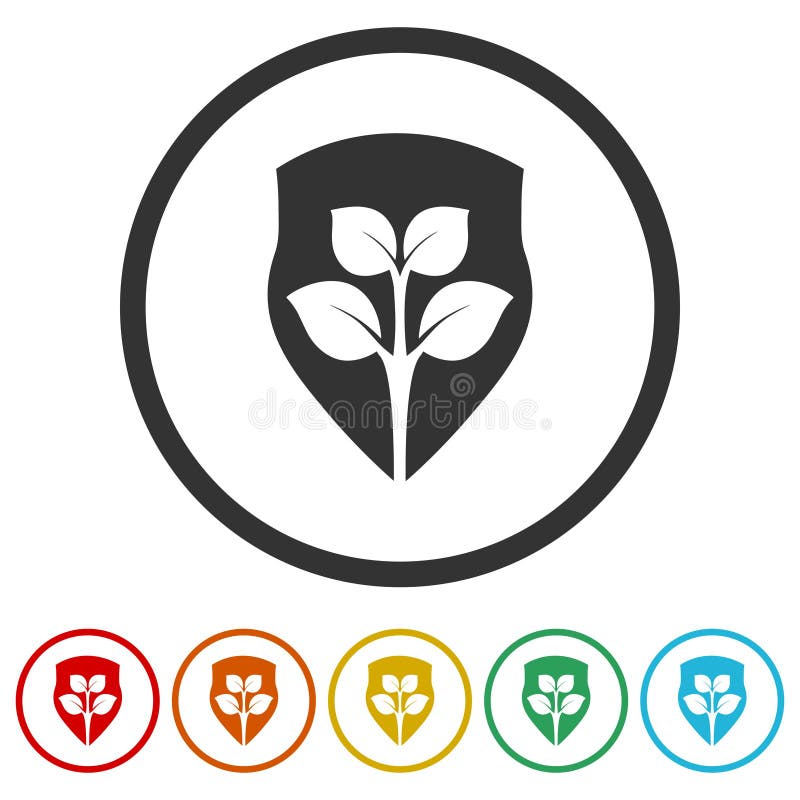 Shield with Leaf Ring Icon Isolated on White Background Color Set Stock ...