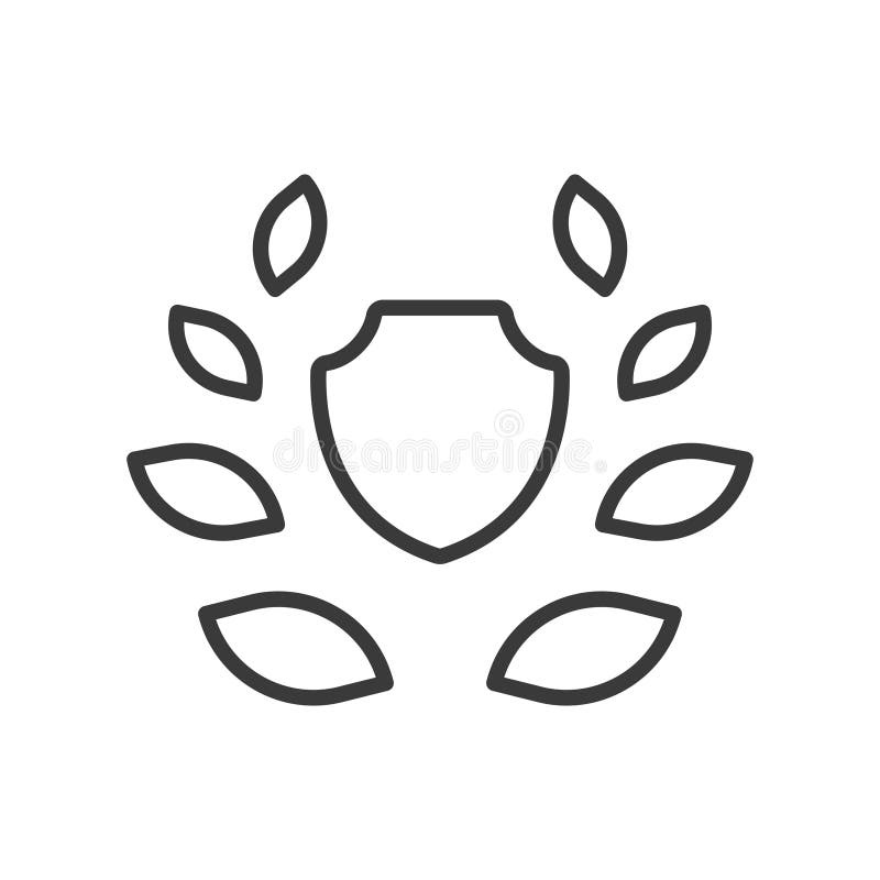 Shield with Leaves, in Line Design. Shield, Leaves, Protection, Nature ...