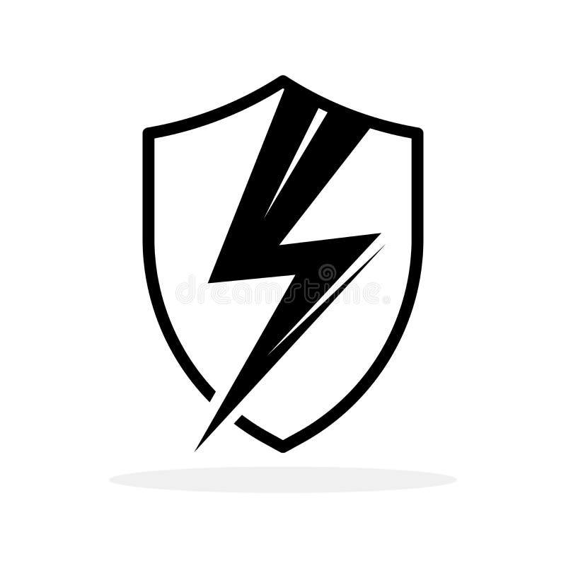Shield with Lightning. Black Shield Icon. Protection Symbol. Safety ...