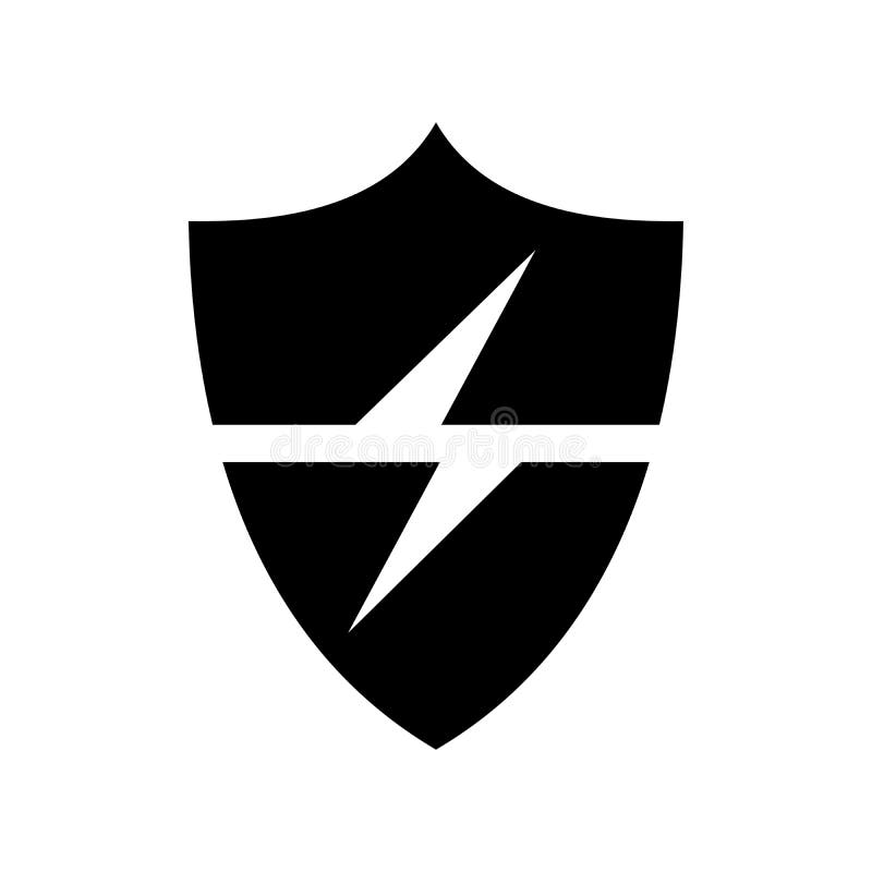 Shield with Lightning. Black Shield Icon. Protection Symbol. Safety ...