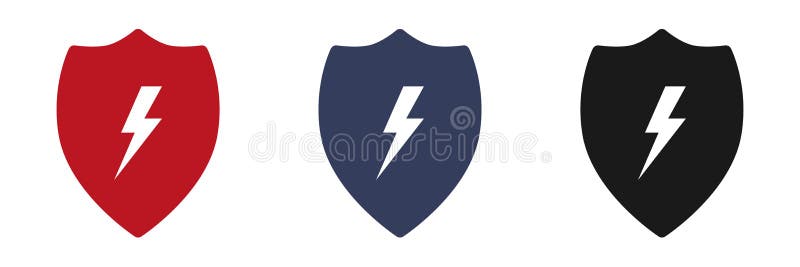 Shield and Lightning Icons Set. Web Design. Vector Illustration Stock ...