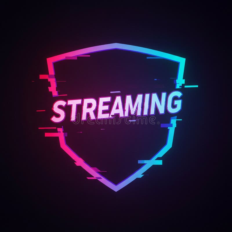 A Shield-like Graphic with a Glitch Effect Features the Word "STREAMING ...