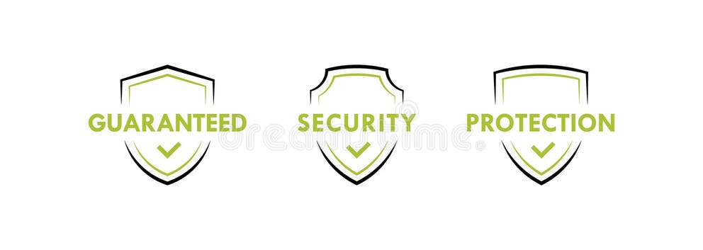 Shield Line Badges with Guaranteed, Security and Protection Text ...