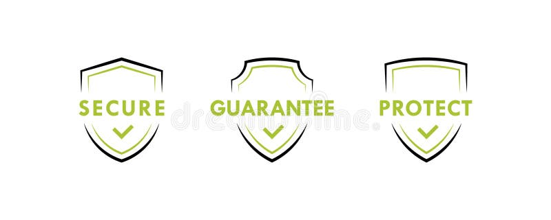 Shield Line Badges with Secure, Guarantee and Protect Text Expression ...