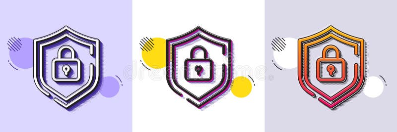 Shield Line Icon. Privacy Secure Sign. Halftone Dotted Pattern. Vector ...