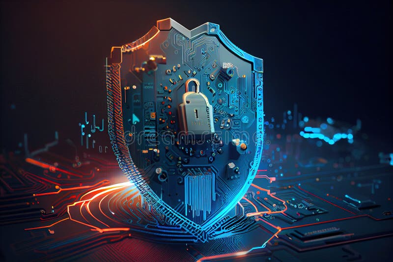 A Shield with a Lock. Cyber Security Concept Stock Illustration ...
