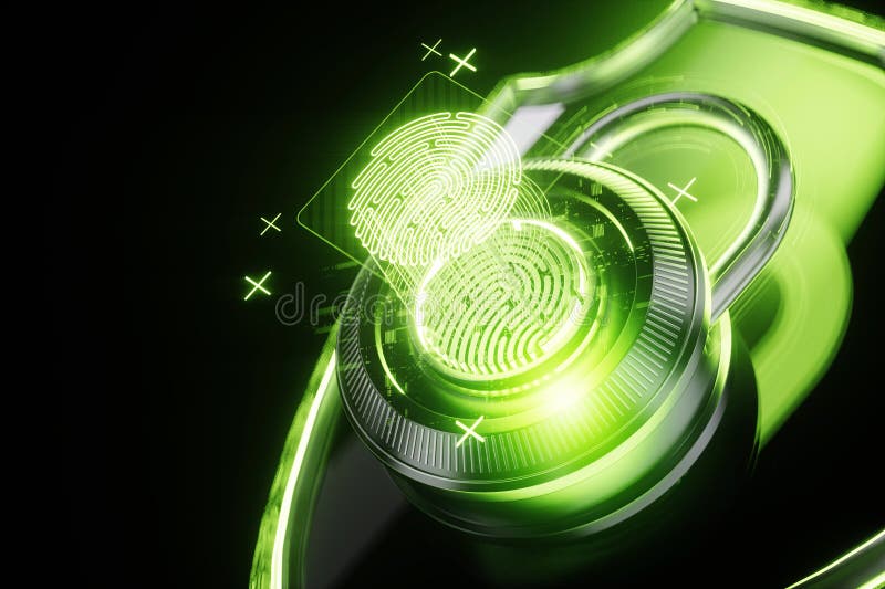 Shield and Lock with Fingerprint Hologram, Fingerprint Scanner. Concept ...
