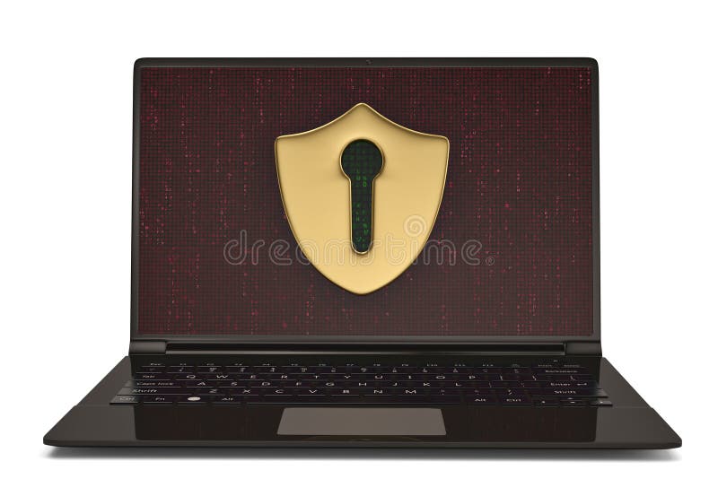 Shield Lock on Laptop Screen. 3D Illustration. Stock Illustration ...