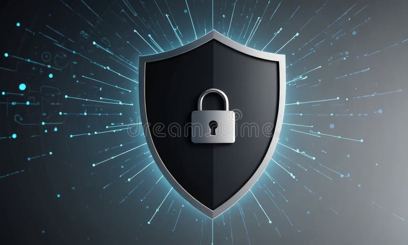 Shield with Lock Symbol is Surrounded by Blue and Green Rays Light ...