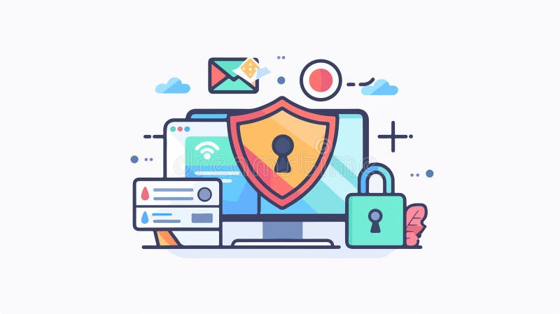 Secure Shield and Lock VPN Outline Icon for Digital Security Concepts ...