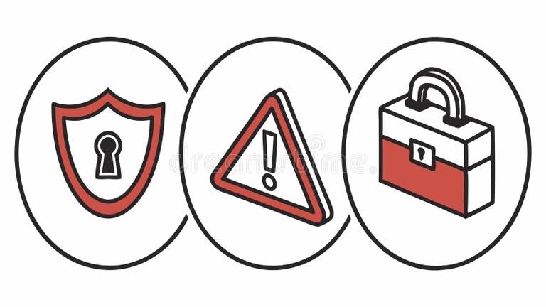 Shield Lock, Warning, Secure Briefcase, Data Security Icons, Vector ...