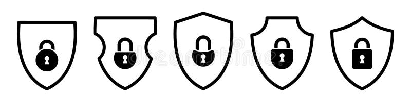 Shield Locks Icon Set. Different Shield Shapes with Locks. Shield Lock ...