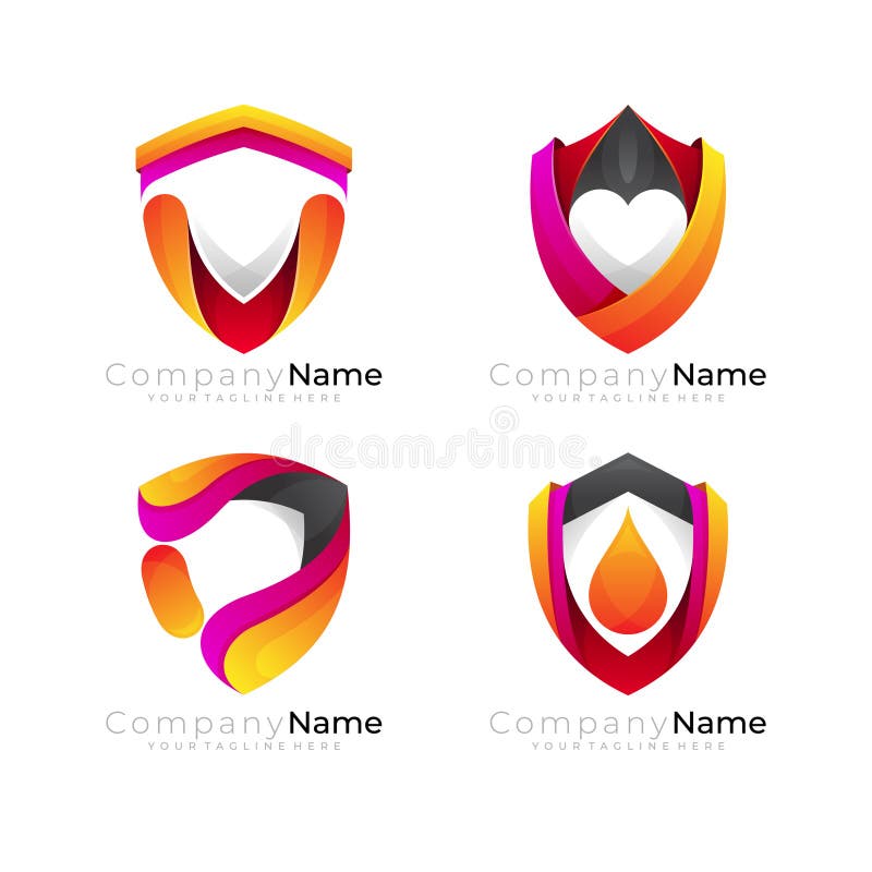 Shield Logo and Abstract Design Security, Set Logos Stock Vector ...
