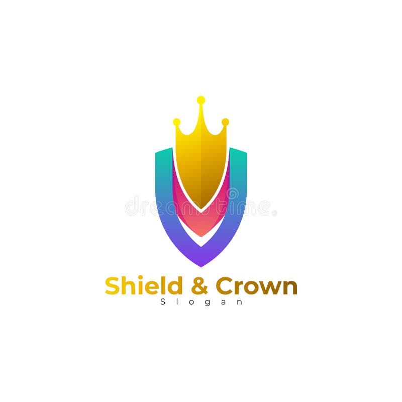 Shield Logo and Crown Design Combination, 3d Colorful Stock Vector ...