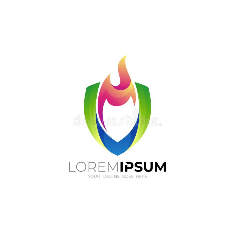 Shield Logo and Fire Design Colorful, Flame Logos, Security Stock ...