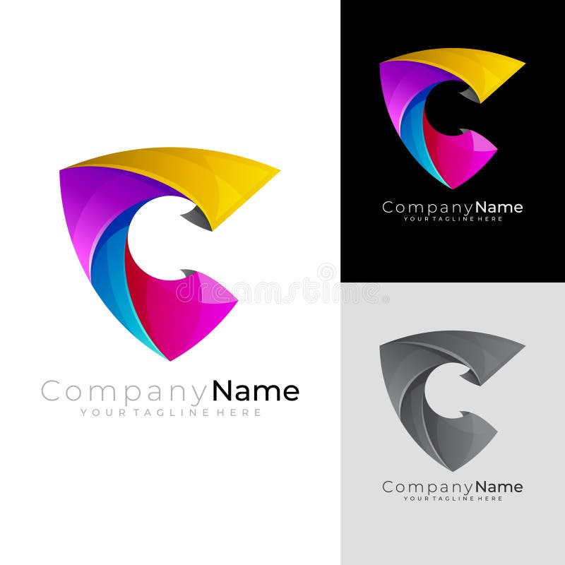 Shield Logo with Letter C Design Vector, 3d Colorful Logos Stock Vector ...
