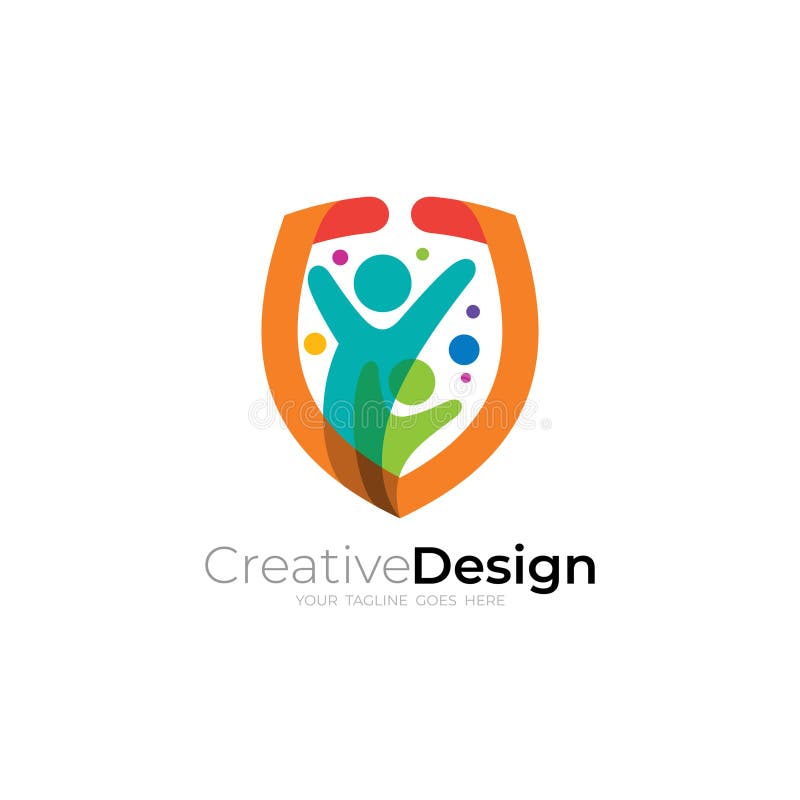 Shield Logo and People Care Design Security, Colorful Stock Vector ...