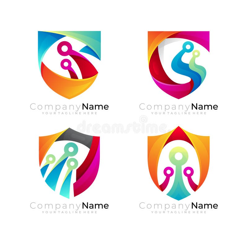 Shield Logo and Technology Design Modern, 3d Colorful Stock Vector ...