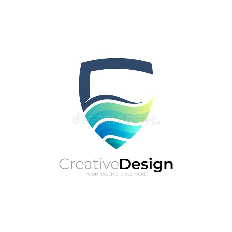 Shield Logo and Water Wave Design Combination, Security Logos Stock ...