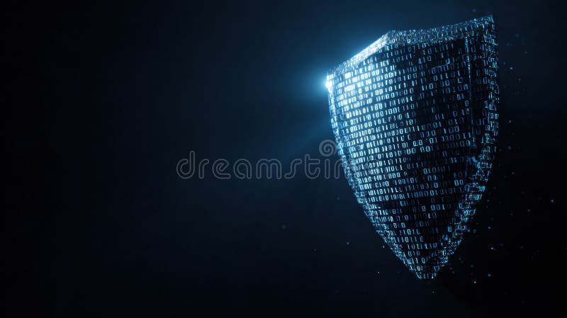 Shield Made of Glowing Binary Code Enhances Digital Security in a ...