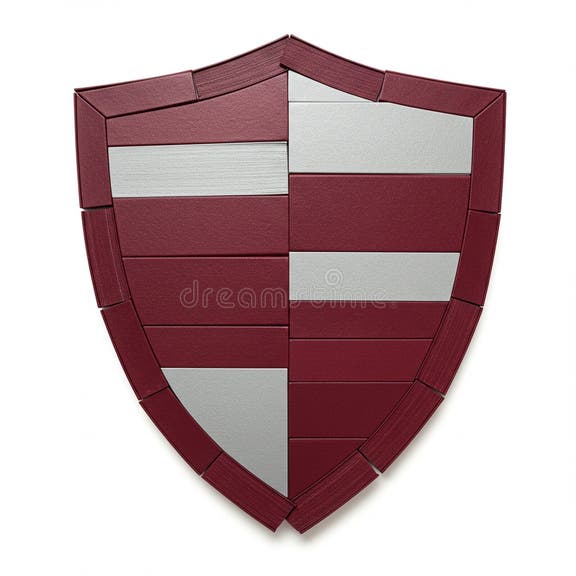 A Shield with a Maroon and Silver Segmented Design. the Shape is ...