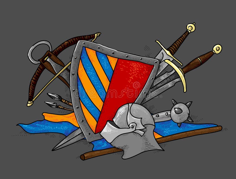 Shield Medieval Hand Drawing Stock Vector - Illustration of arms, horn ...