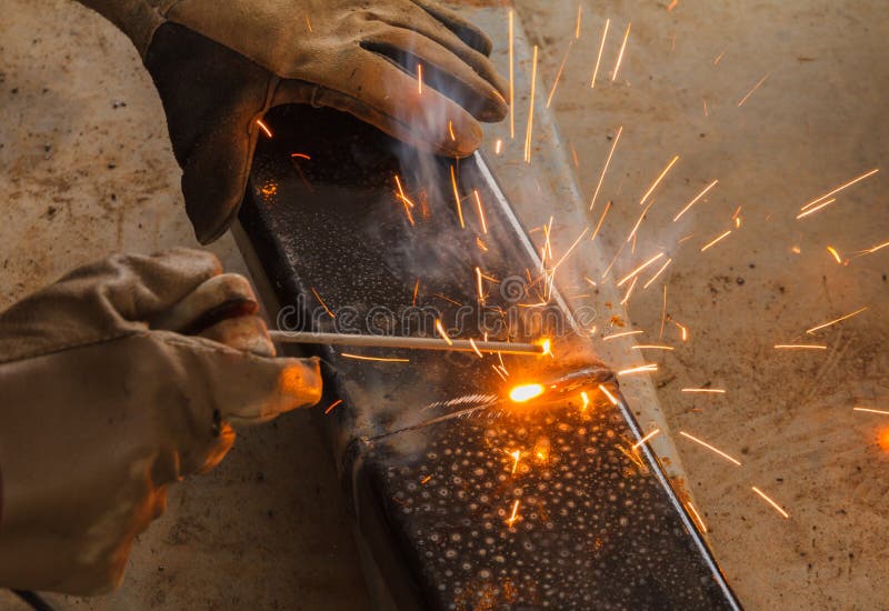 Shield Metal Arc Welding Joint Steel. Stock Photo - Image of equipment ...