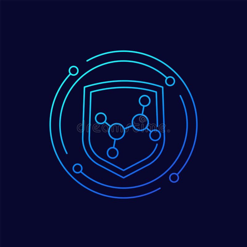 Shield and Molecule Icon, Linear Design Stock Vector - Illustration of ...