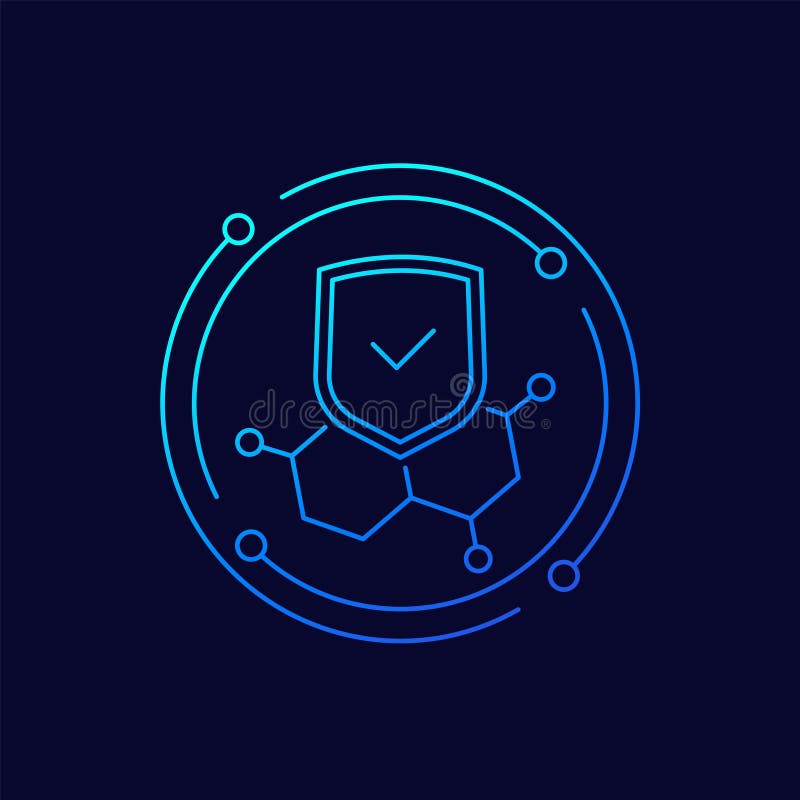 Shield and Molecule Icon in Linear Design Stock Illustration ...