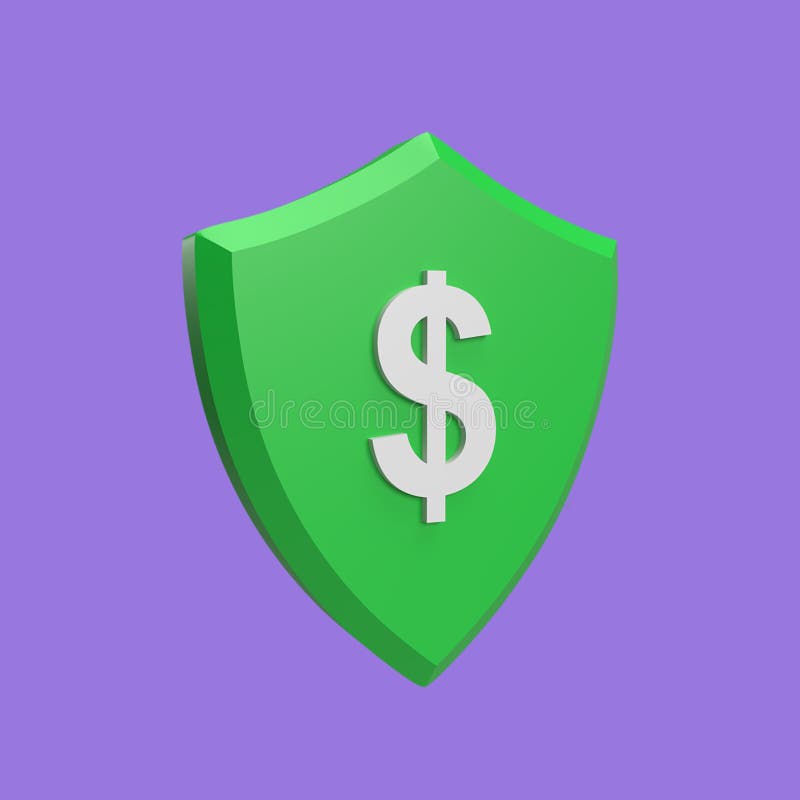 Shield with Money 3d Icon Model Cartoon Style Concept. Render ...